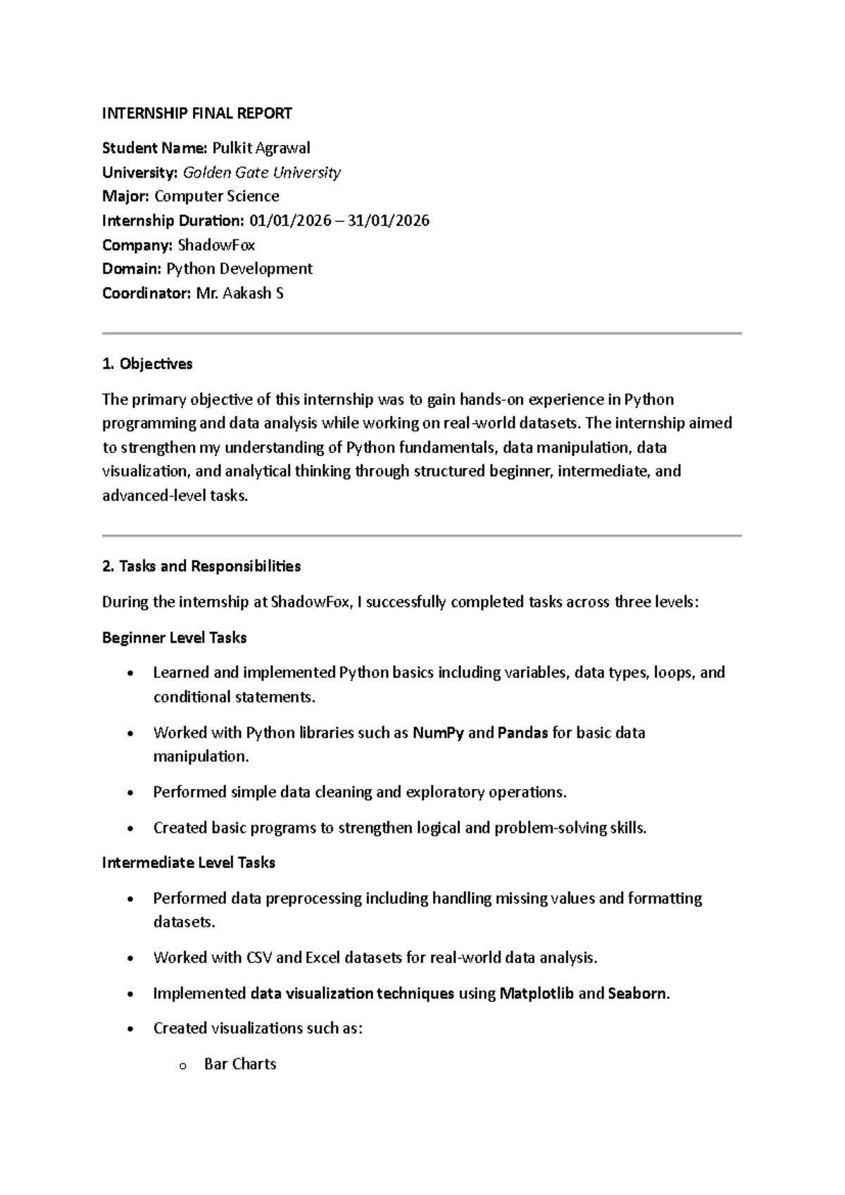 CS 499 Internship Final Report: Python Development at ShadowFox - Studocu