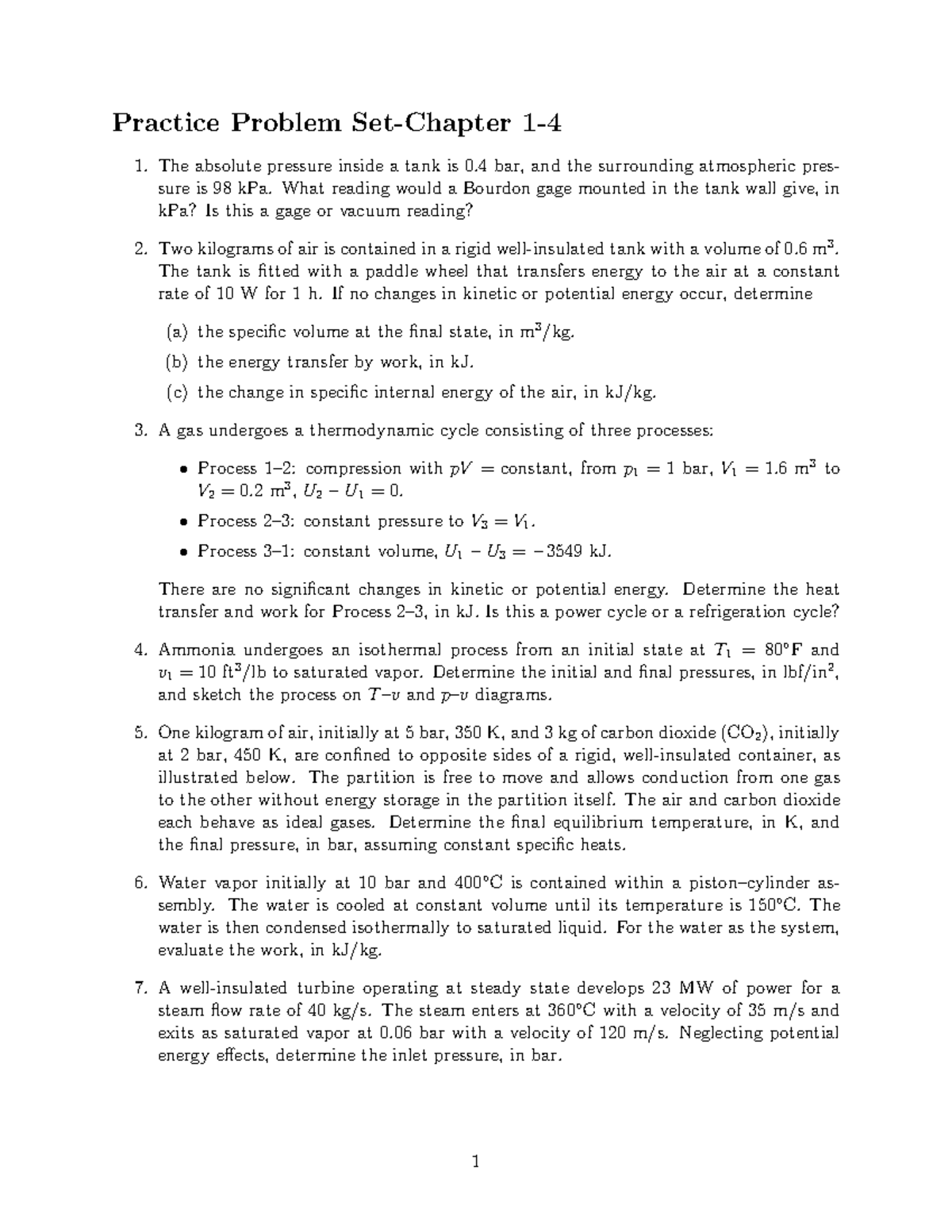 Thermodynamic Problem Set: Chapters 1-4 Exercises - Studocu