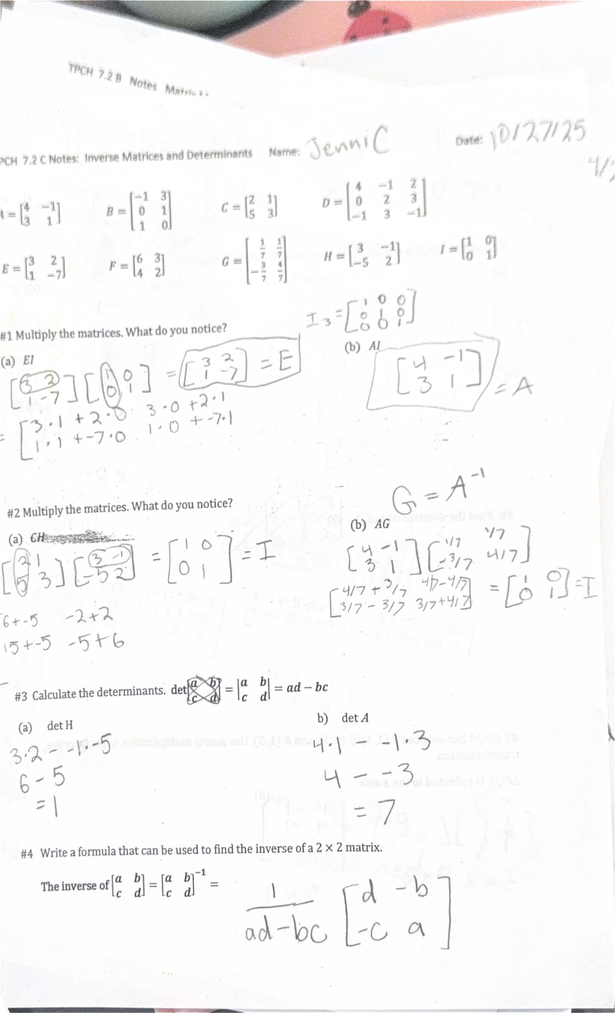 TPCH 7.28 Notes: Inverse Matrices & Determinants Overview - Studocu