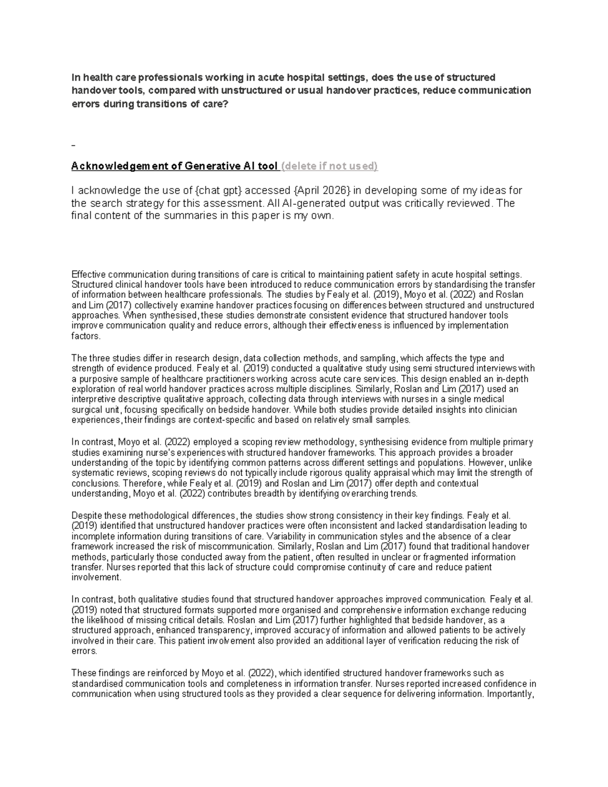 HNN108 AT2 - Impact of Structured Handover Tools on Communication ...