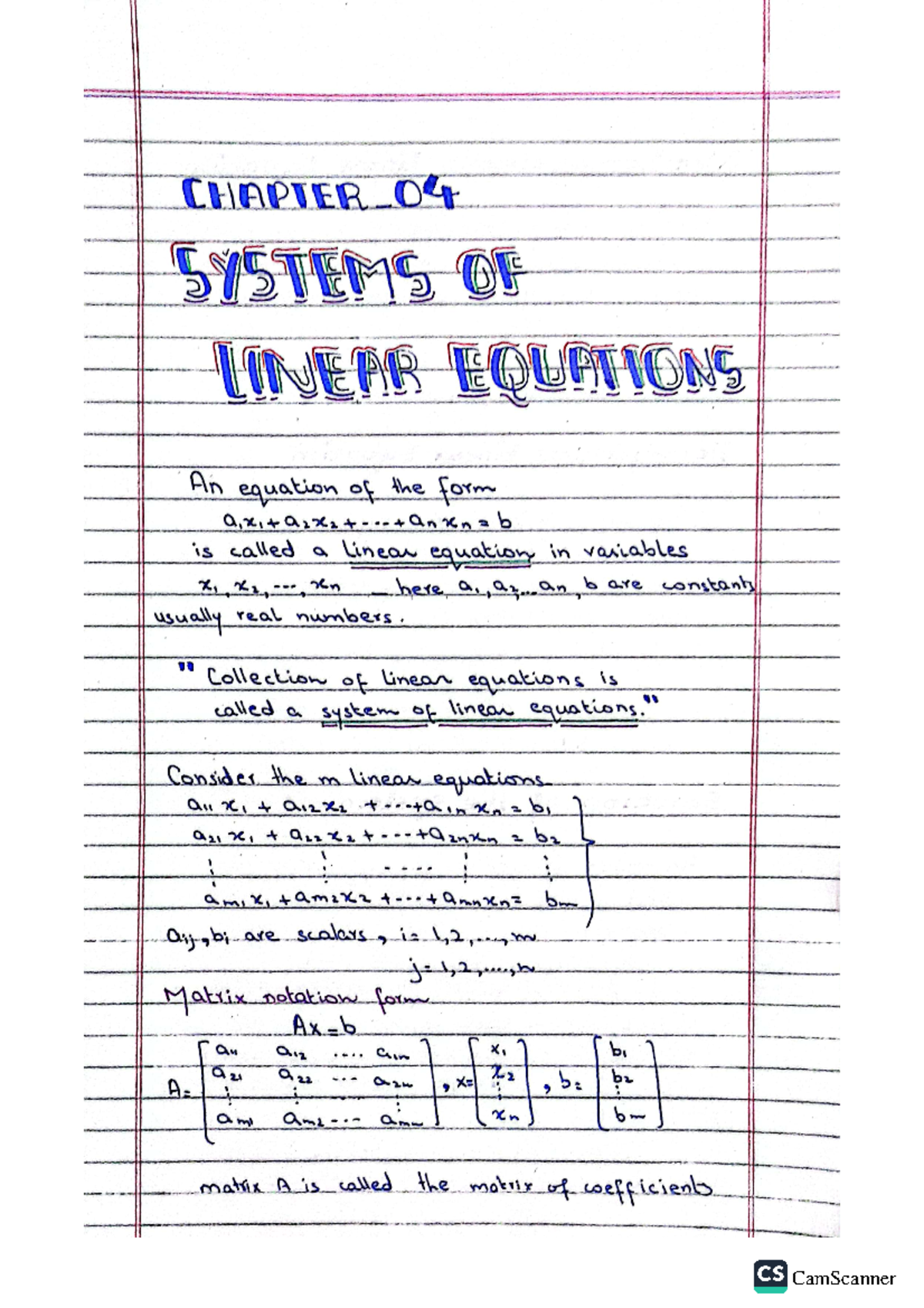 Linear Algebra chp 4 - Lecture Notes - CHAPTER 04 SYSTEMS C LINEAR ...