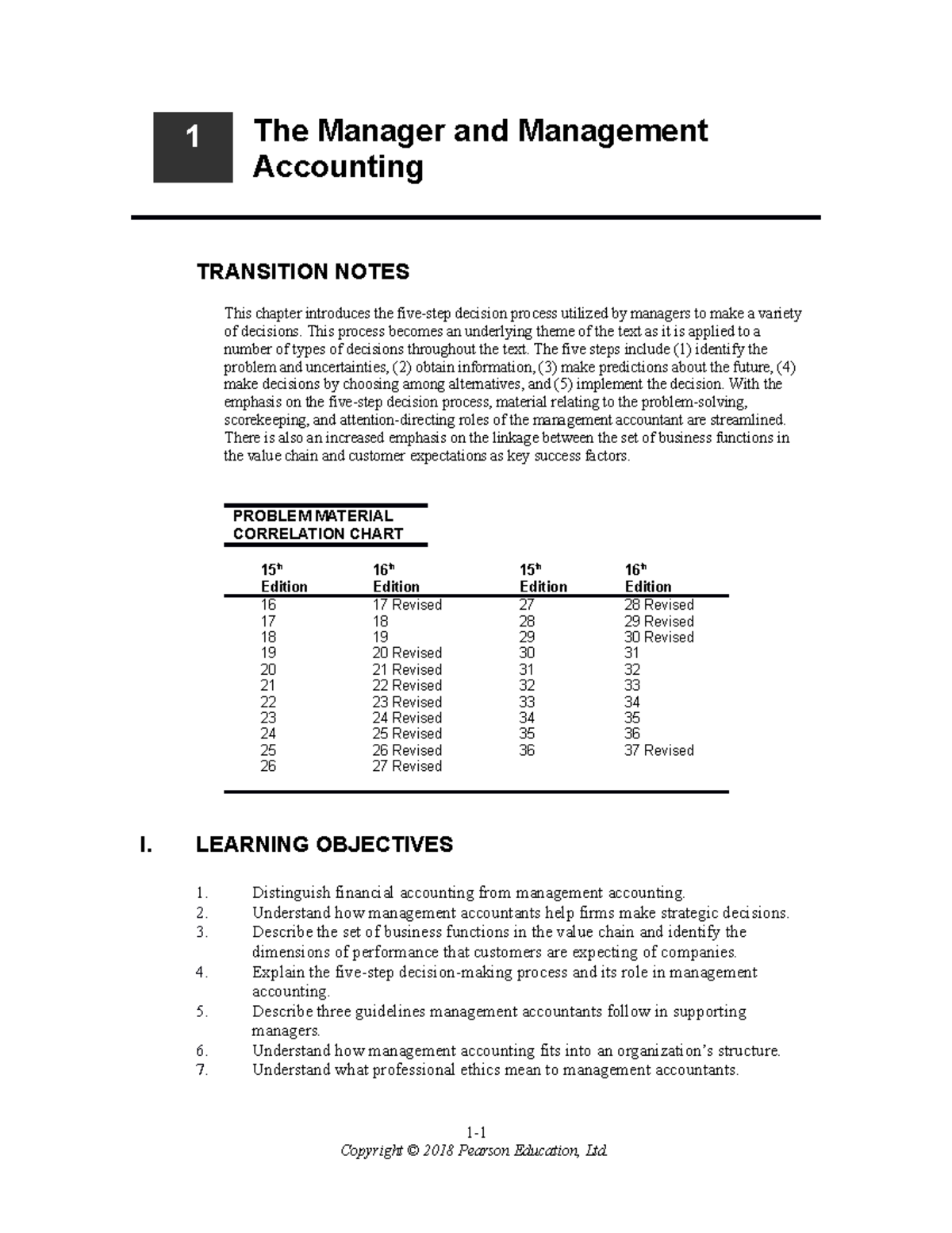 Chapter 1 solutions - 1 The Manager and Management Accounting ...