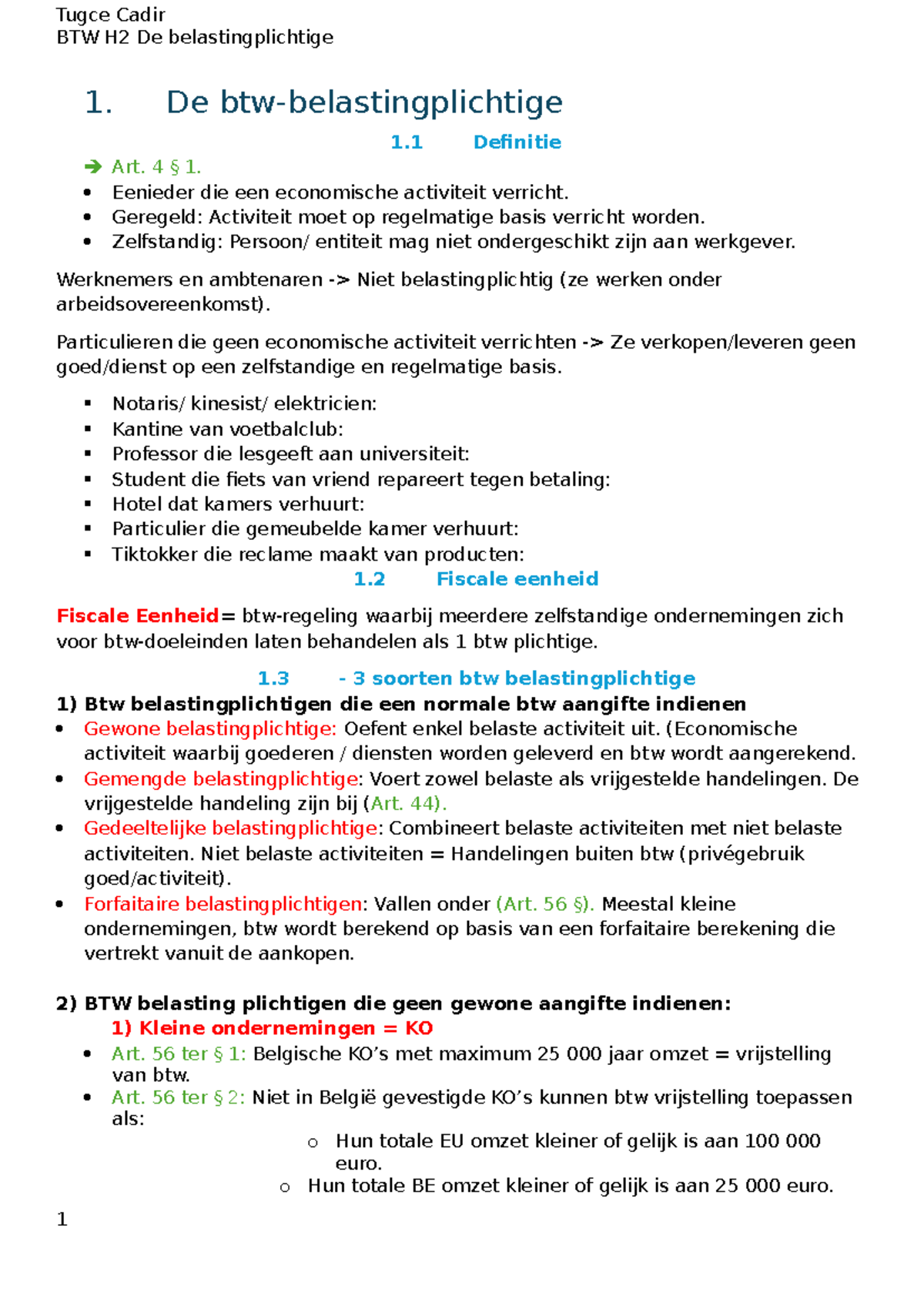 BTW H2 De Belastingplichtige: Definitie en Soorten Belastingplichtigen ...