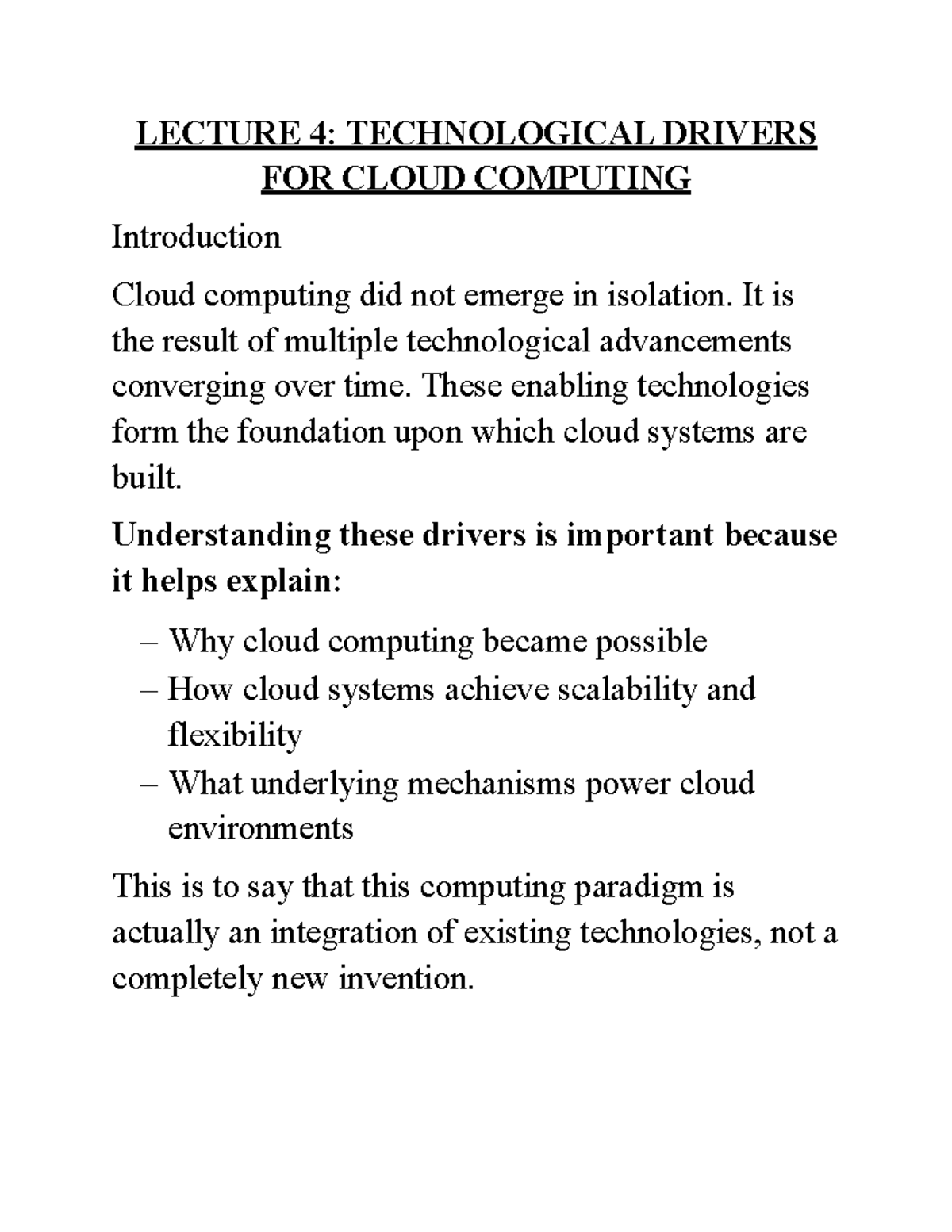 LECTURE 4: TECH DRIVERS FOR CLOUD COMPUTING - Notes - Studocu