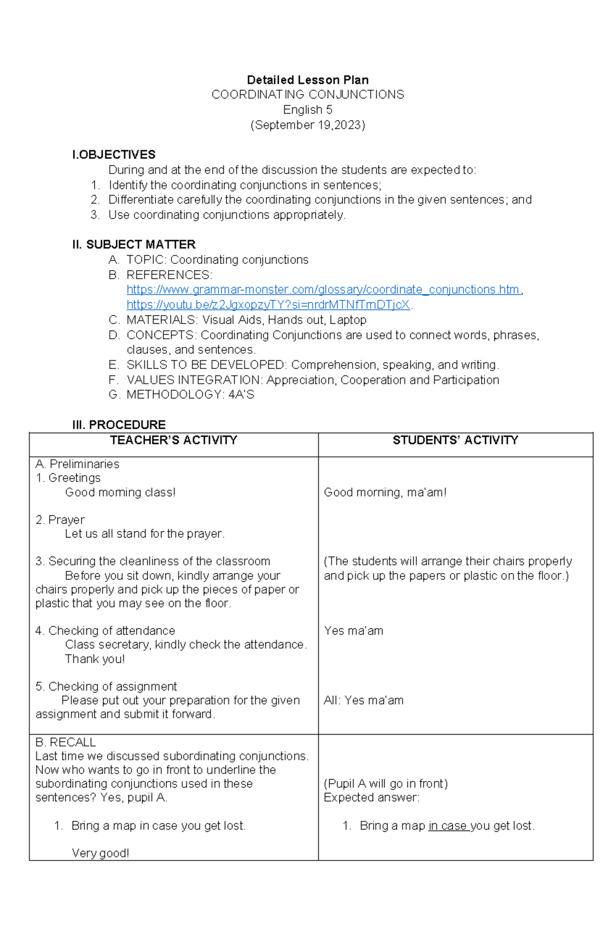 Lesson Plan Rankin 2023LYN - Detailed Lesson Plan COORDINATING ...