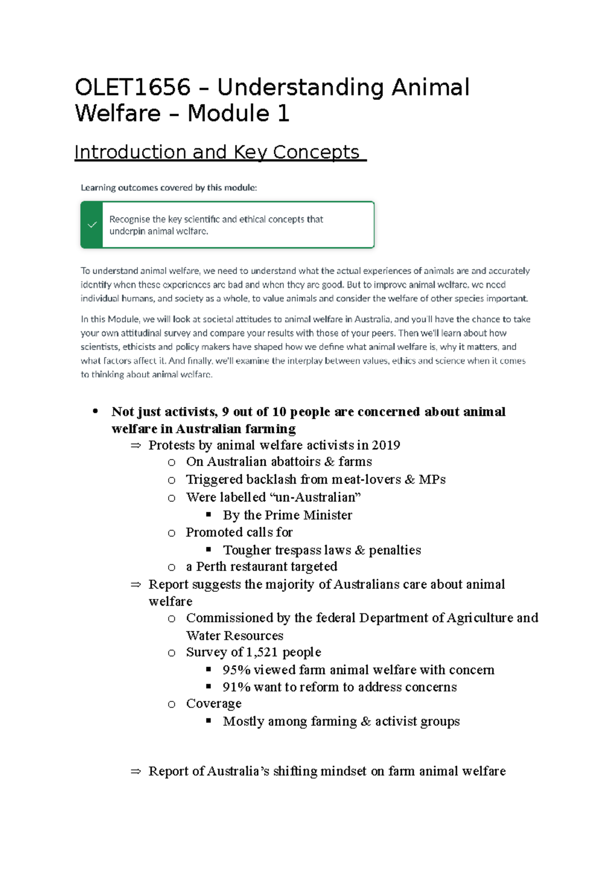 OLET1656 Module 1 Notes - OLET1656 – Understanding Animal Welfare ...