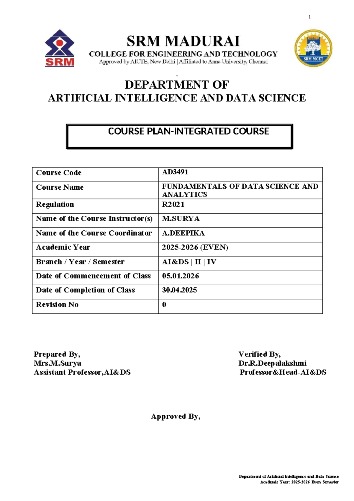 AD3491 Fundamentals of Data Science & Analytics Syllabus Overview - Studocu