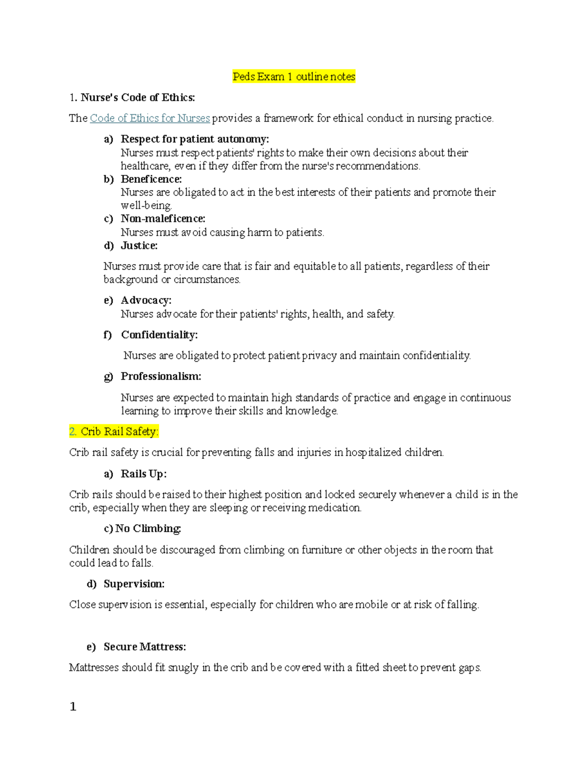 PEDS 101: Pediatric Exam 1 Outline Notes and Key Concepts - Studocu