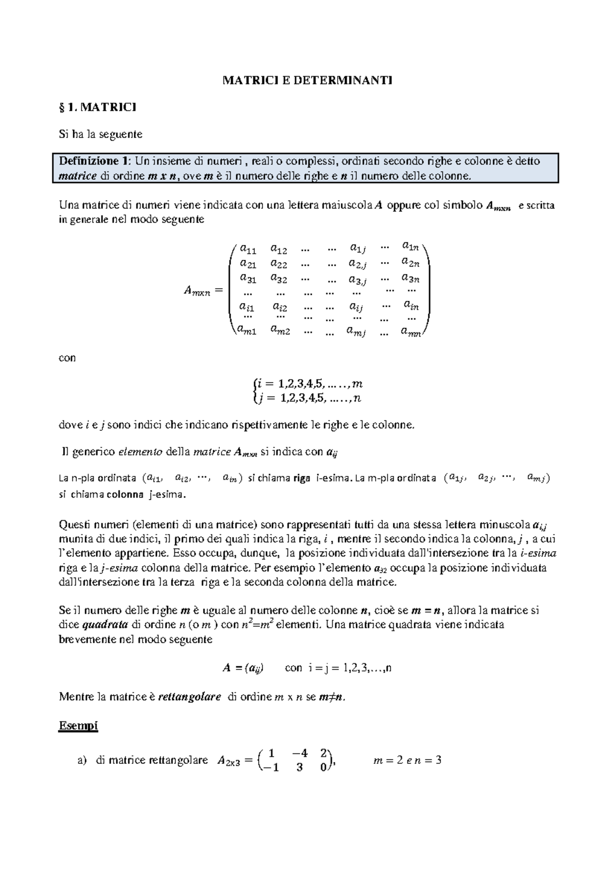 Matrici e Determinanti: Definizioni, Proprietà e Calcoli (Matematica ...