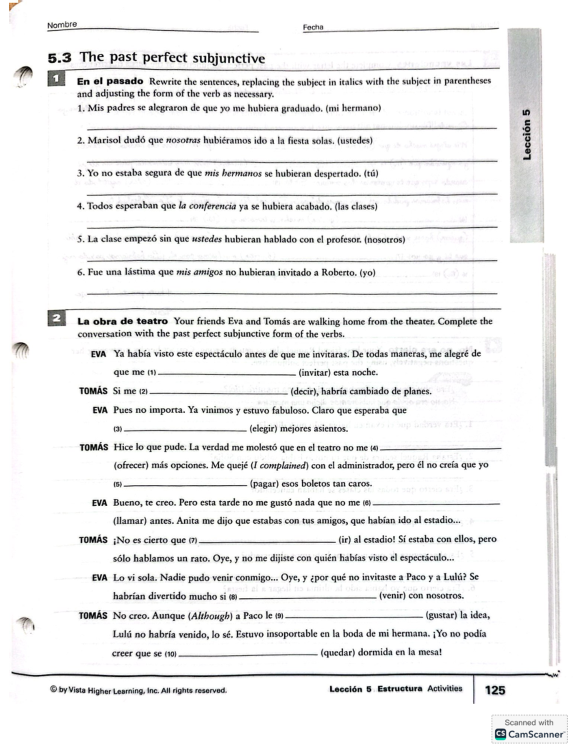 Leccion 5 - Ejercicios sobre el subjuntivo pasado perfecto - Studocu