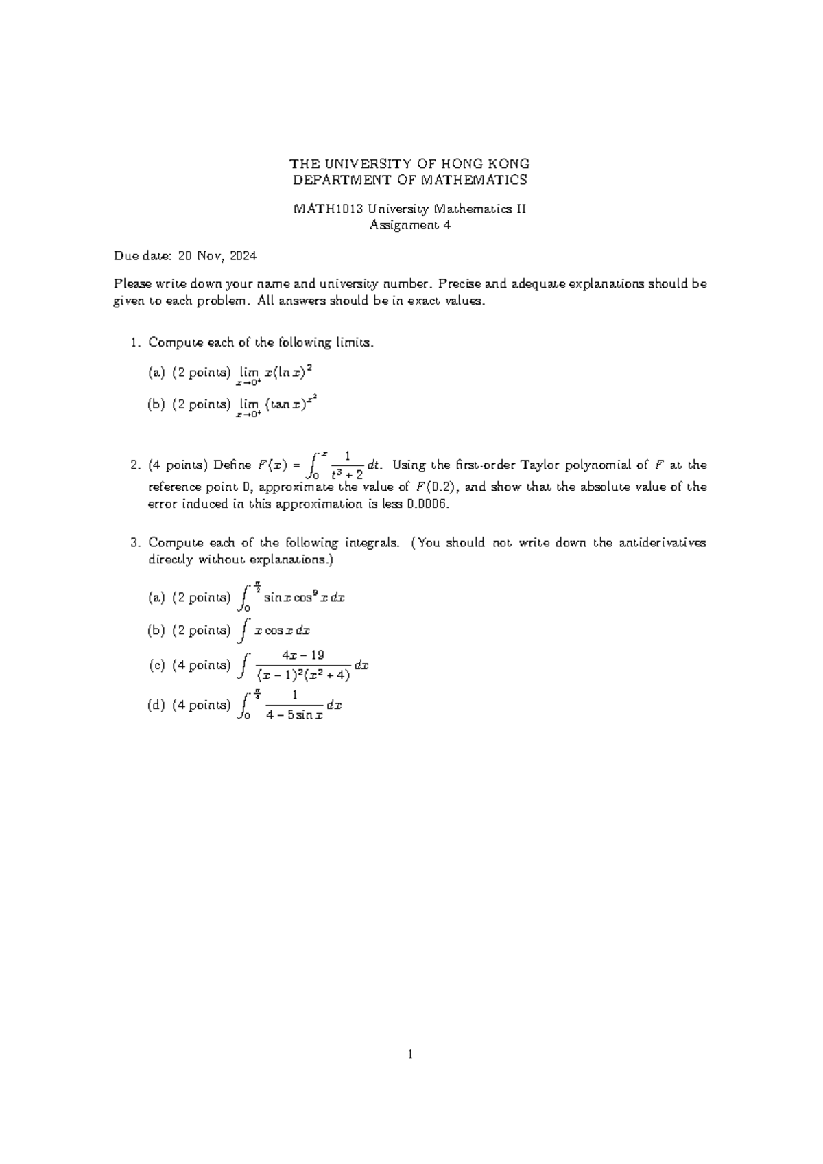 MATH1013 University Mathematics II Assignment 4 Solutions - Studocu