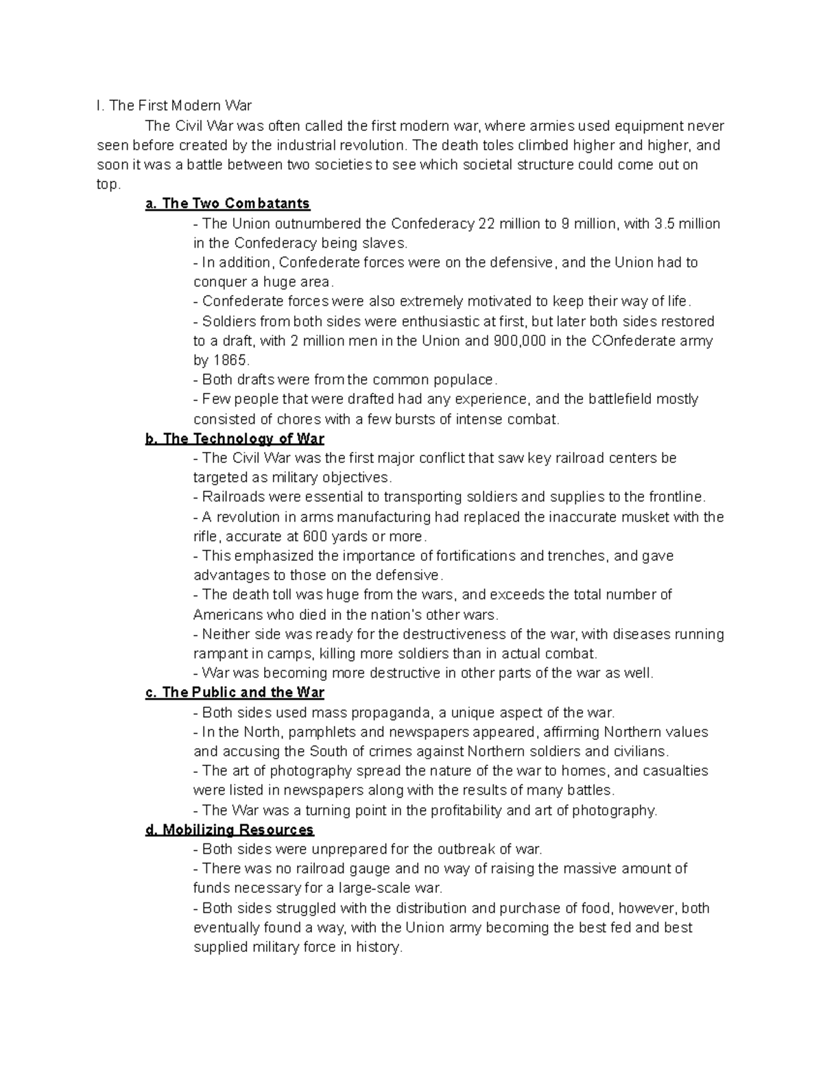 Chapter 14: Outline of Civil War's Modernization & Impacts on Society ...