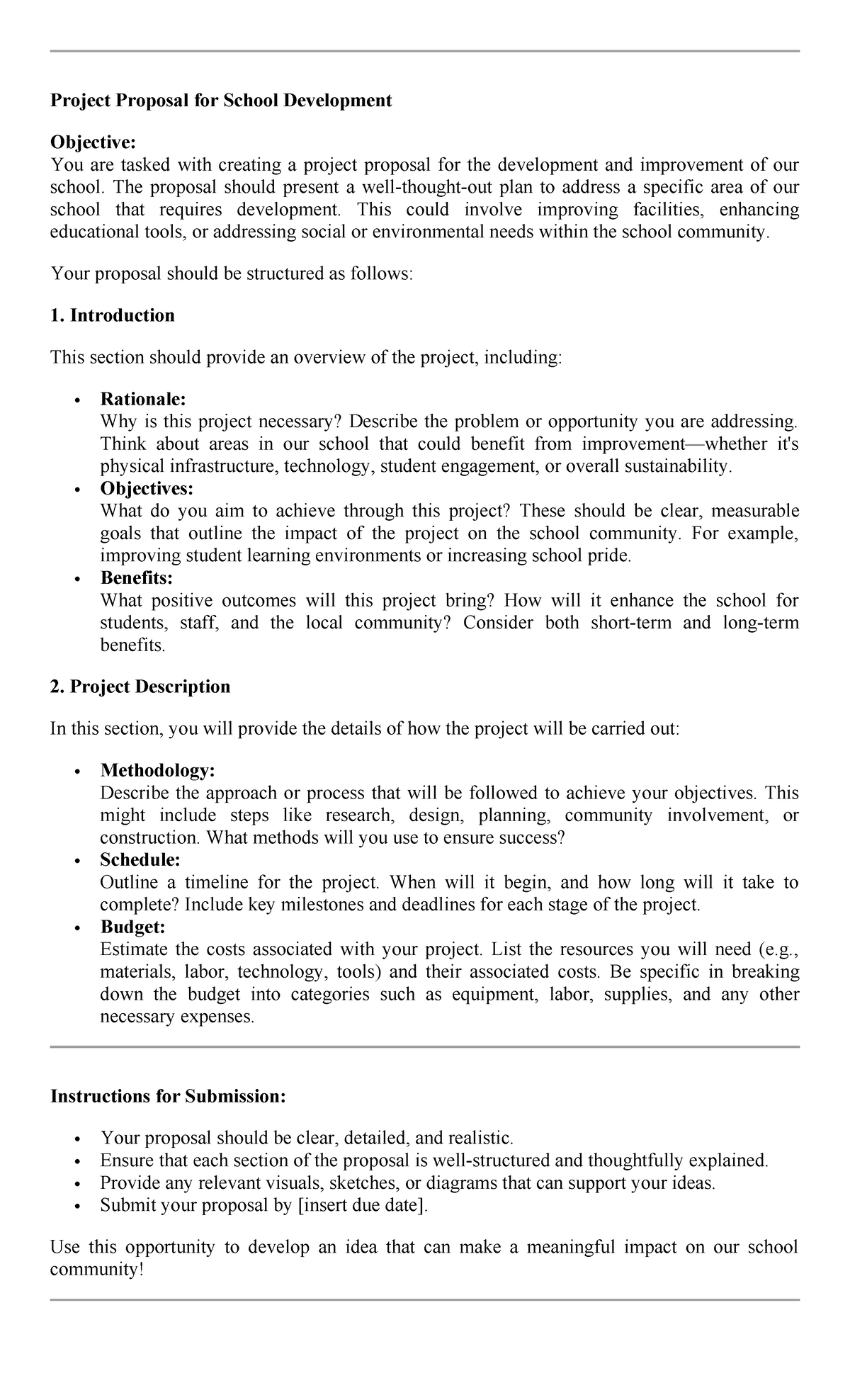 Project Proposal for School Development: Enhancing Facilities & Tools ...