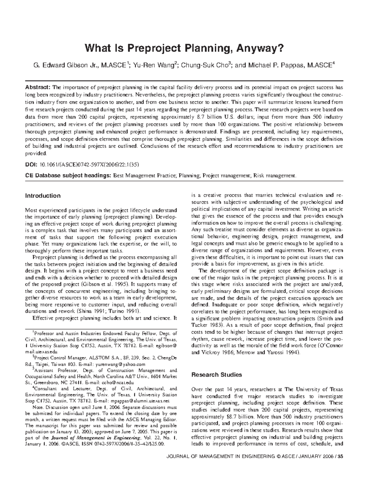 Preproject Planning in Capital Projects: Insights from Research Studies ...