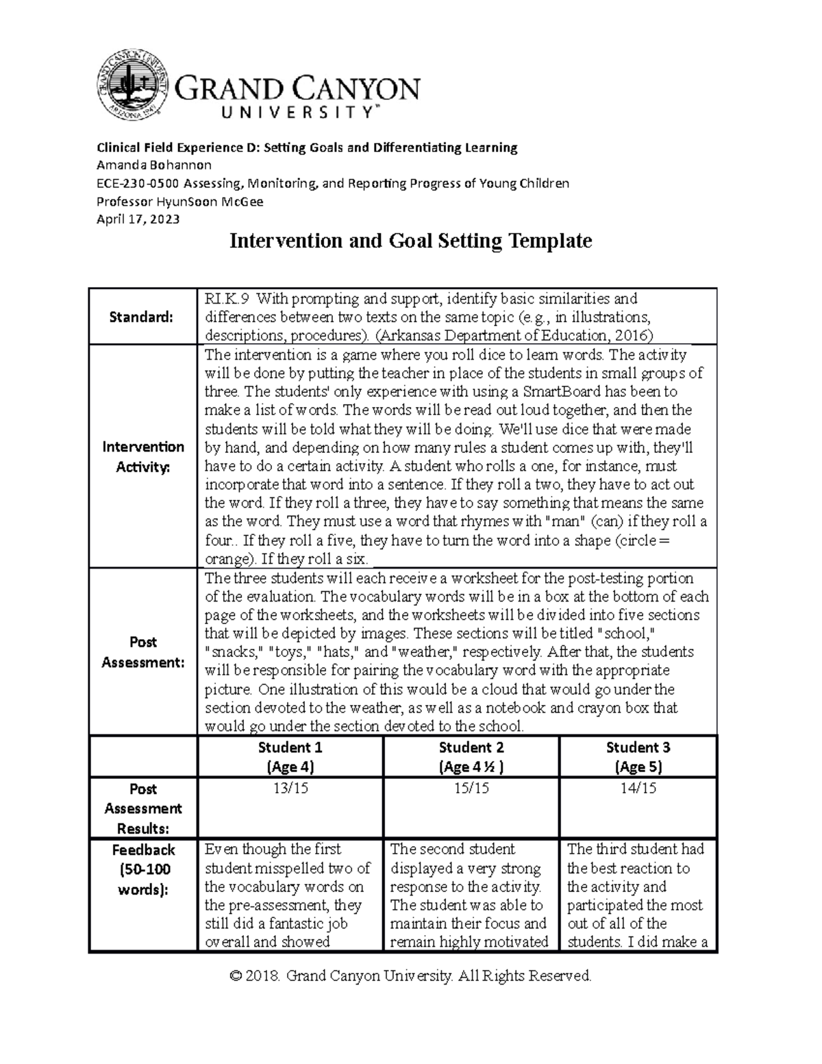 ECE-230-0500: Clinical Field Experience D - Goal Setting & Learning ...