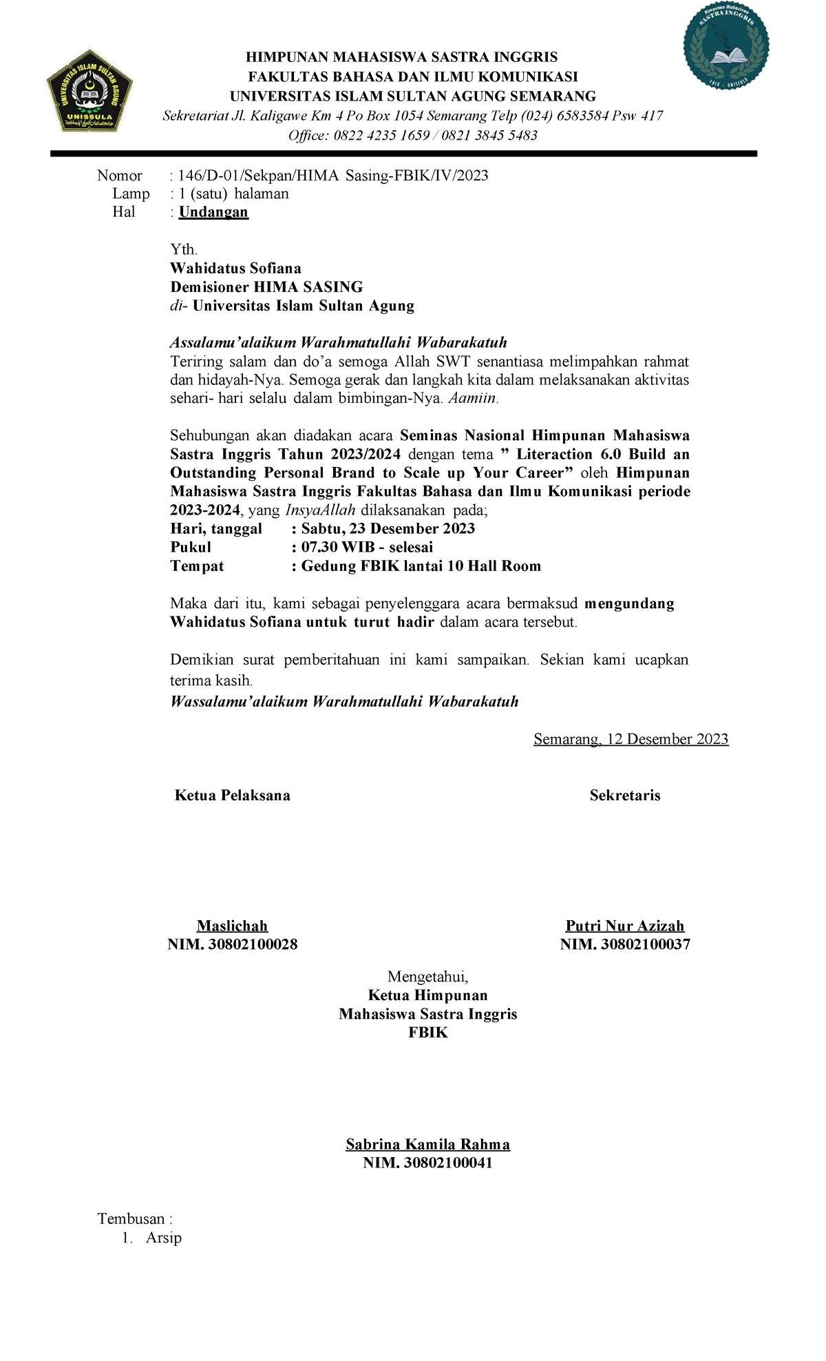 Undangan Seminar Nasional HIMA SASING 2023: Literaction 6.0 - Studocu