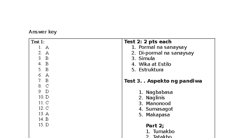 Answer Key for Tests 1, 2, 3, 4, and 5: Key Concepts and Elements - Studocu