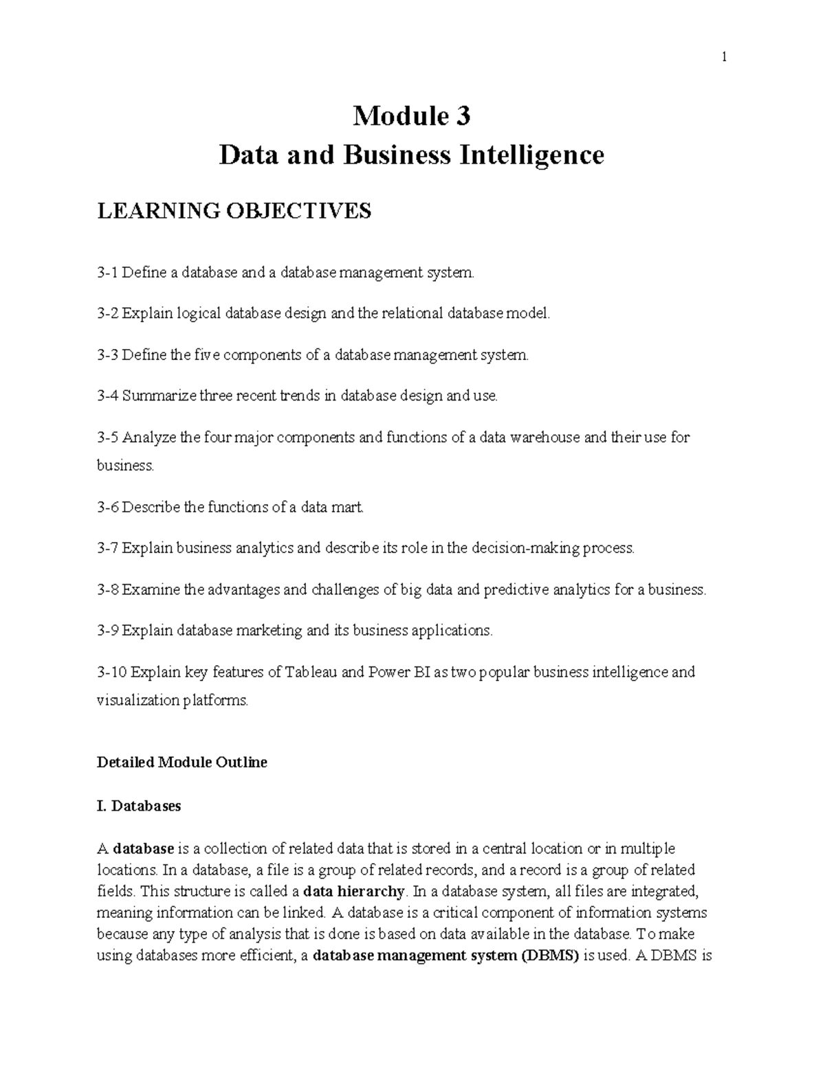 MIS10 Module 3: Data and Business Intelligence Key Notes - Studocu