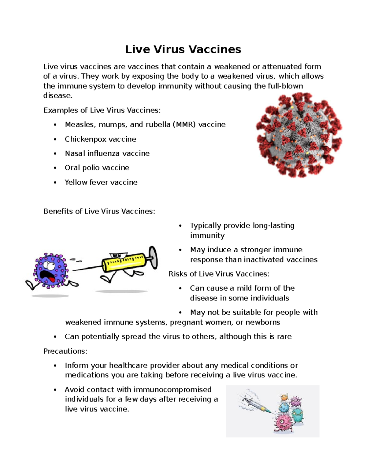 Live Virus Vaccines: Mechanisms, Benefits, and Risks Explained - Studocu