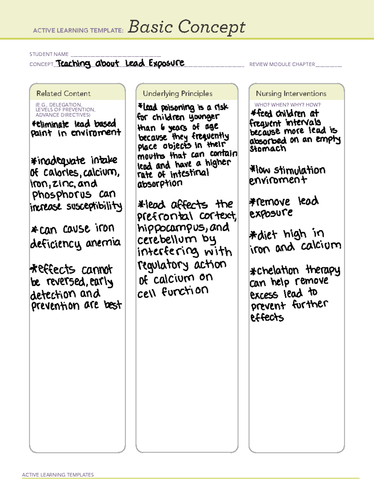 ACTIVE LEARNING TEMPLATE: Lead Poisoning Basic Concept Review - Studocu