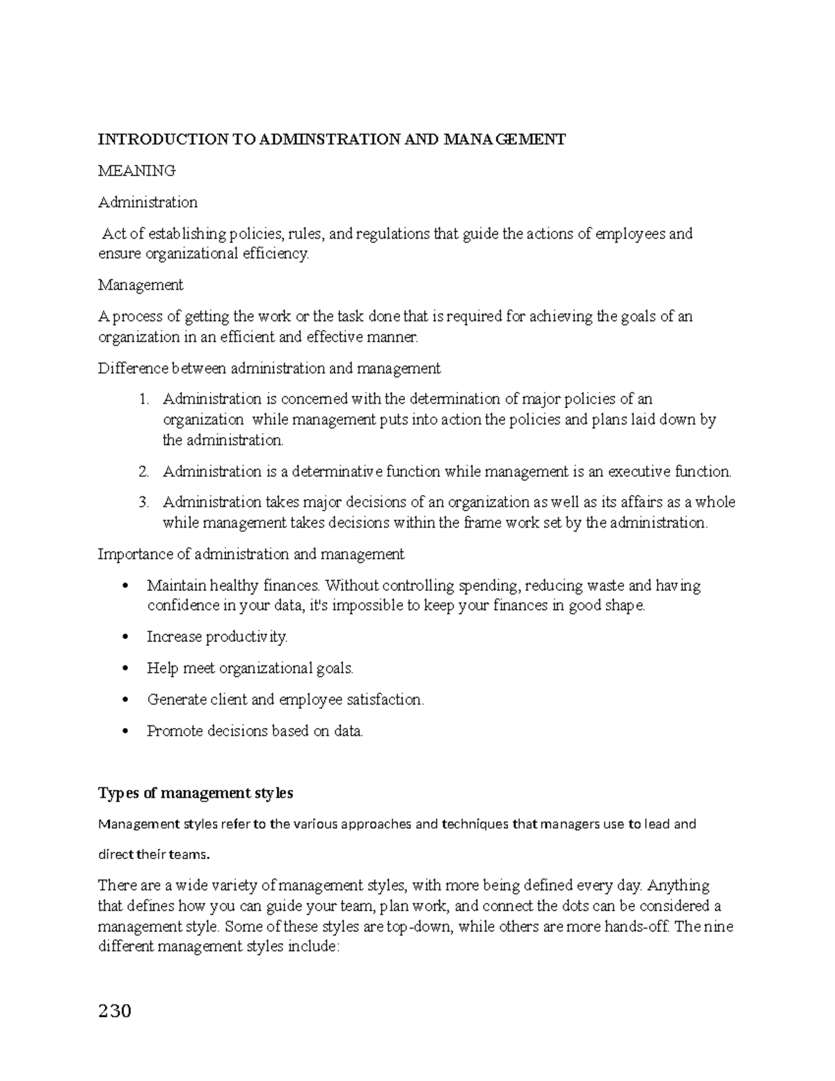 Introduction to Administration and Management: Key Concepts and Styles ...