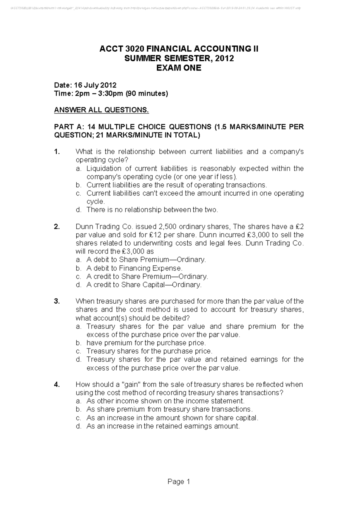 ACCT 3020 Midterm Exam Questions and Solutions - Summer 2012 - Studocu
