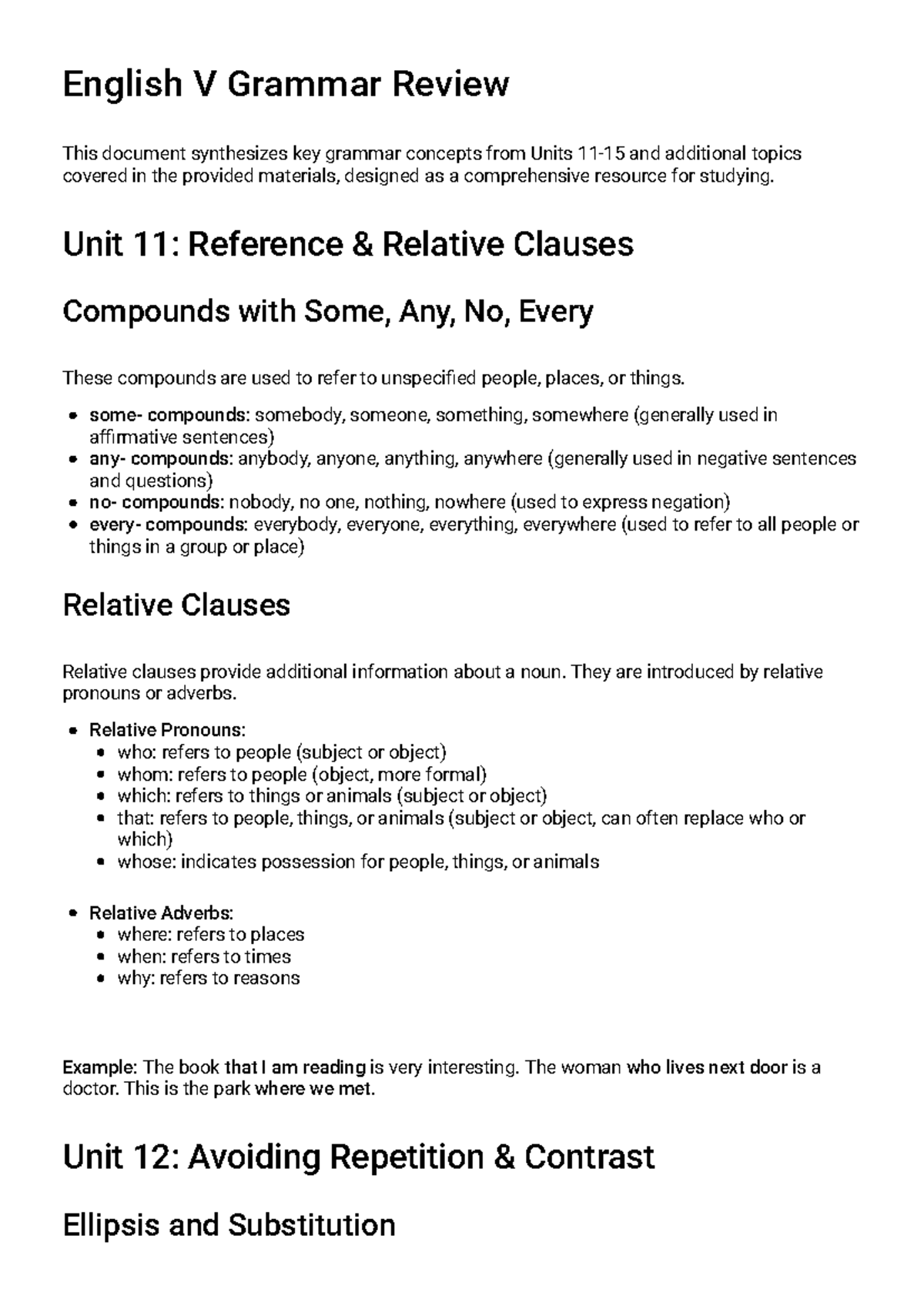 Units 11-15 English V Grammar Review Study Guide - Studocu