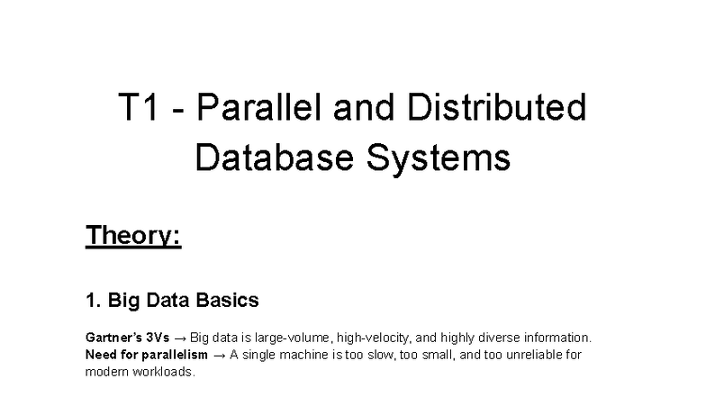 LSDM T1: Parallel and Distributed Database Systems Overview - Studocu