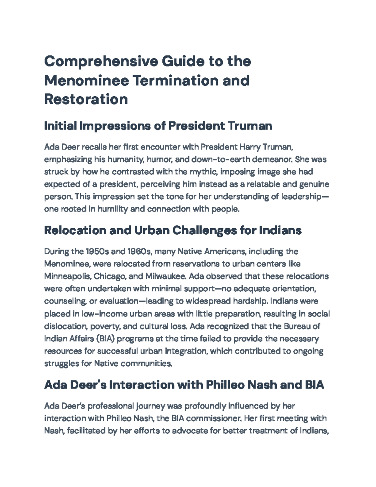 Comprehensive Overview of Menominee Termination & Restoration History ...