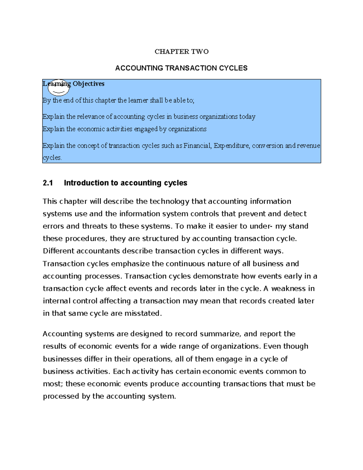 CHAPTER 2 ACCOUNTING TRANSACTION CYCLES: Understanding Business Processes - Studocu