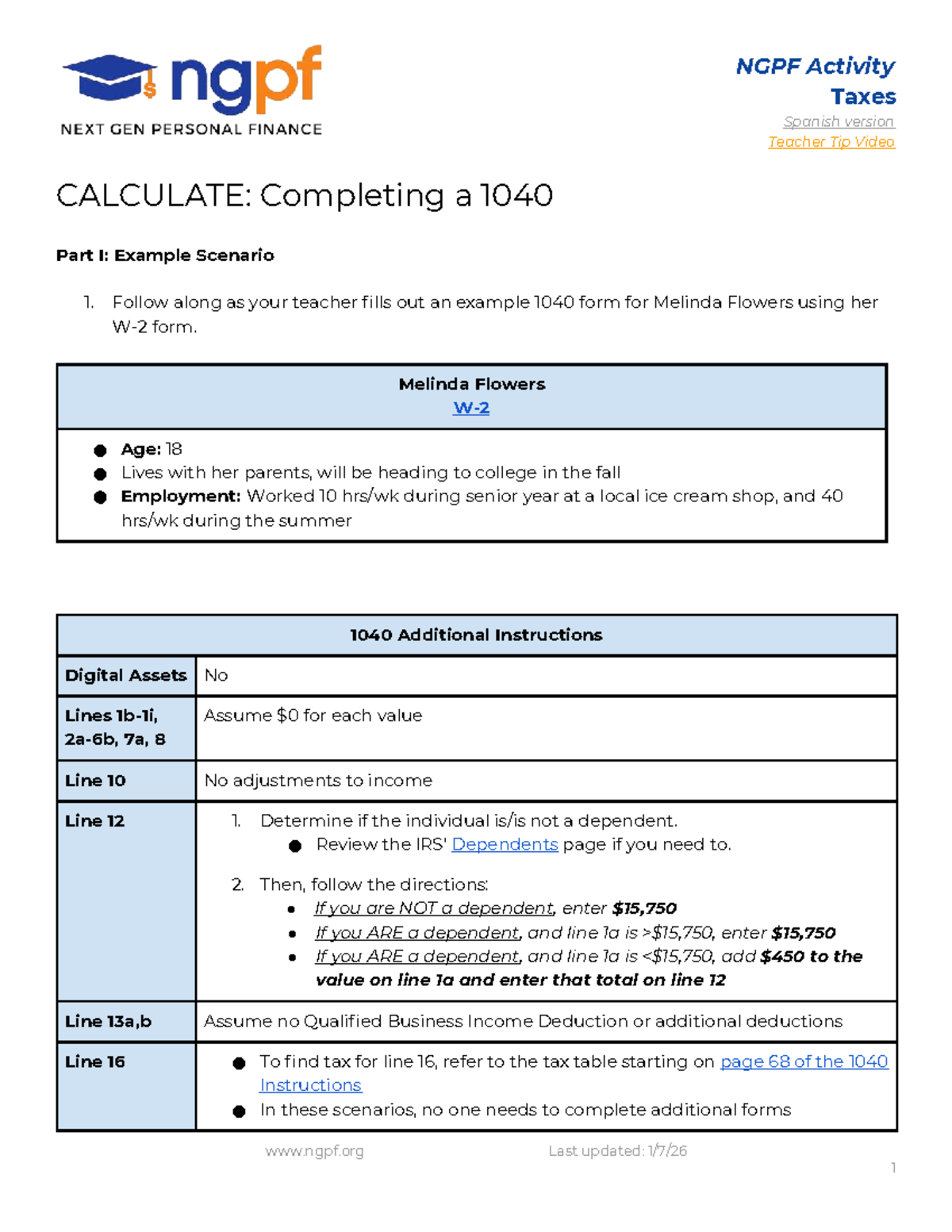 NGPF Activity: Completing a 1040 Form - Example Scenario 1 - Studocu