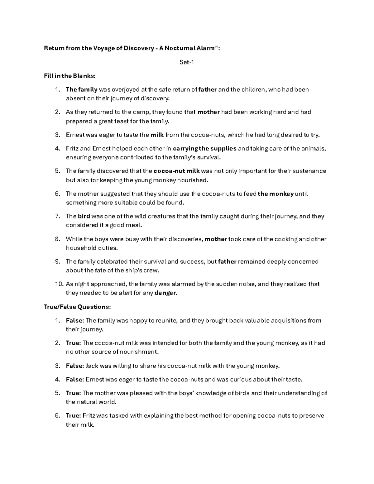 Return from the Voyage of Discovery: TF & FB Answers - Studocu