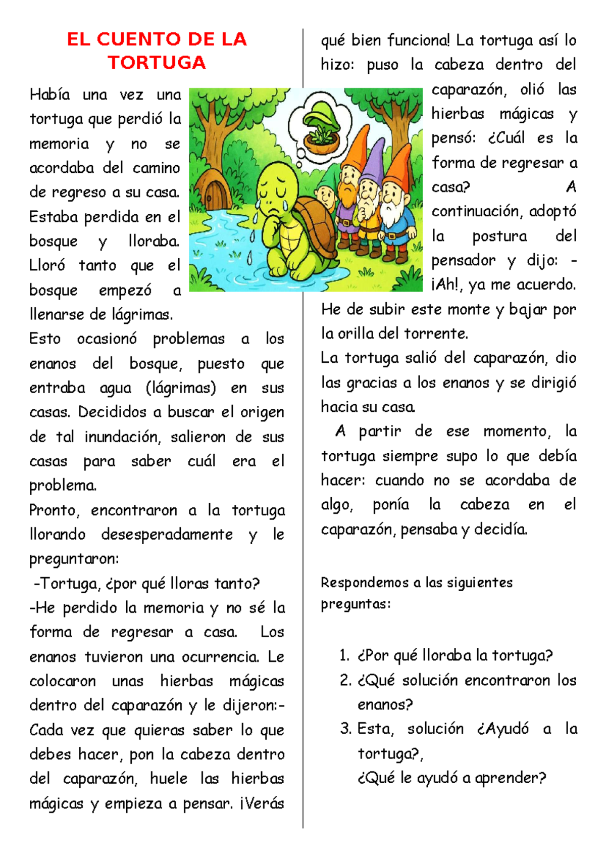 EL CUENTO DE LA TORTUGA: Lecciones de Memoria y Sabiduría - Studocu
