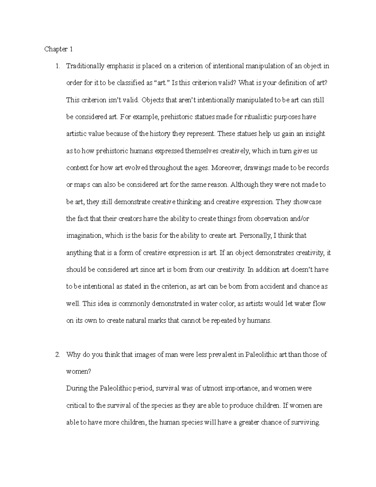 AP Art History Discussion Questions: Chapter 1 Analysis - Studocu