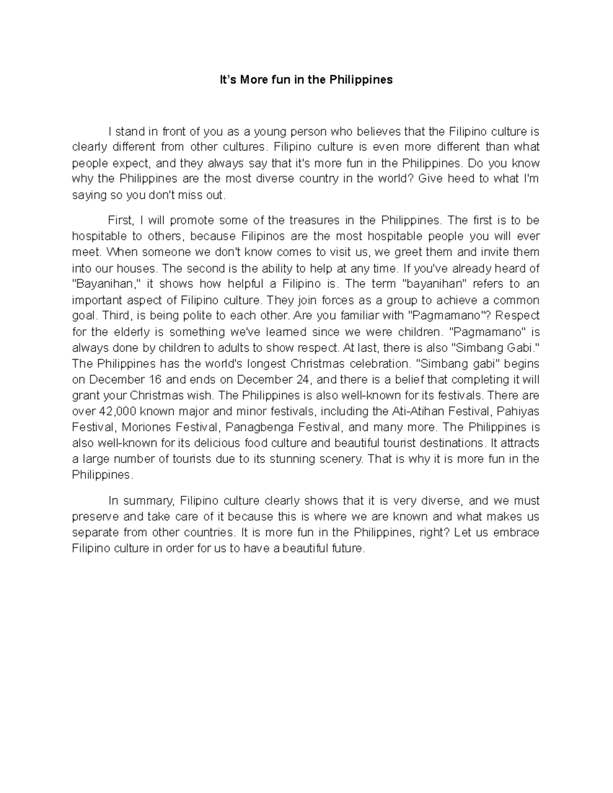 UCSP Speech: Celebrating the Diversity of Filipino Culture - Studocu