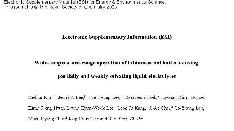 Supplementary Material for EES 2023: Electrolyte Evaluations and Findings - Studocu