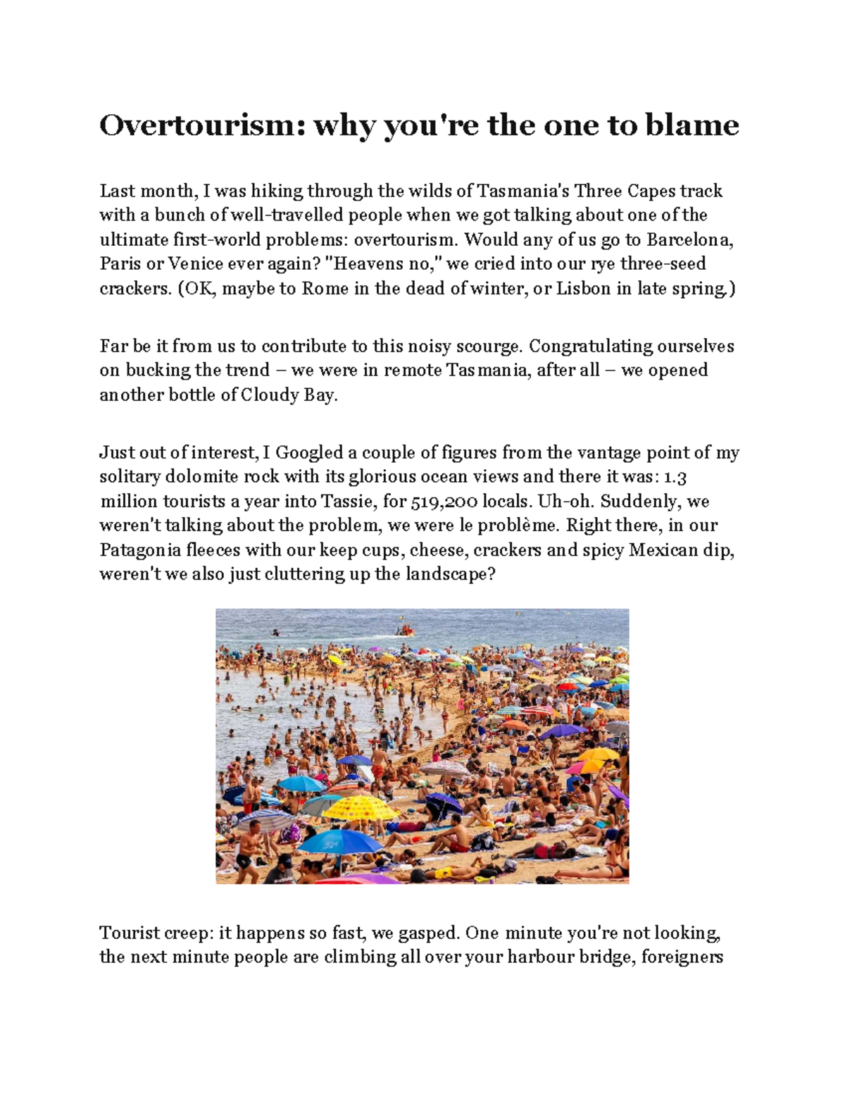 Argument Analysis - Overtourism and Its Impacts on Travel Choices - Studocu