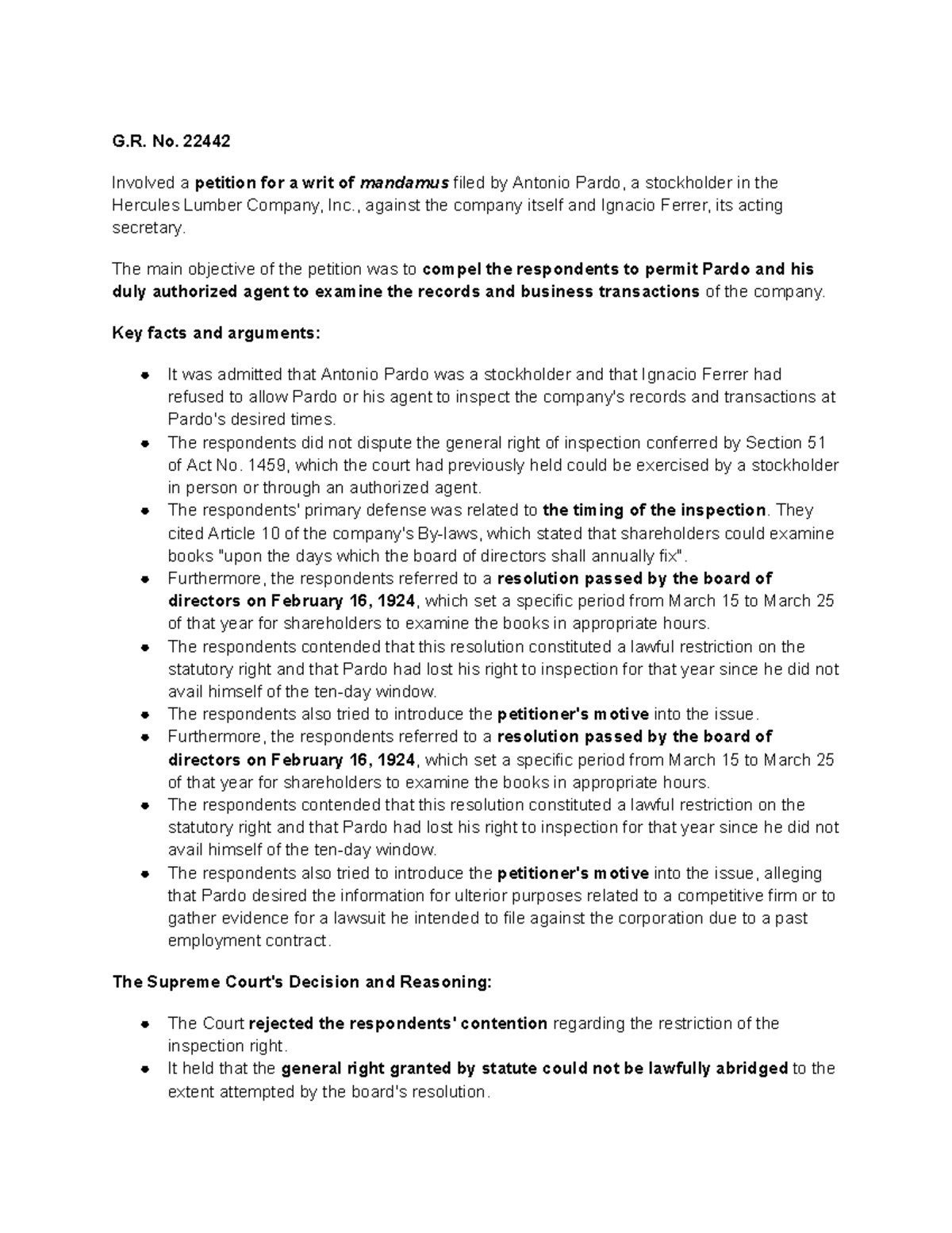 G.R. No. 22442 & G.R. No. 126334: Summary of Key Legal Decisions - Studocu
