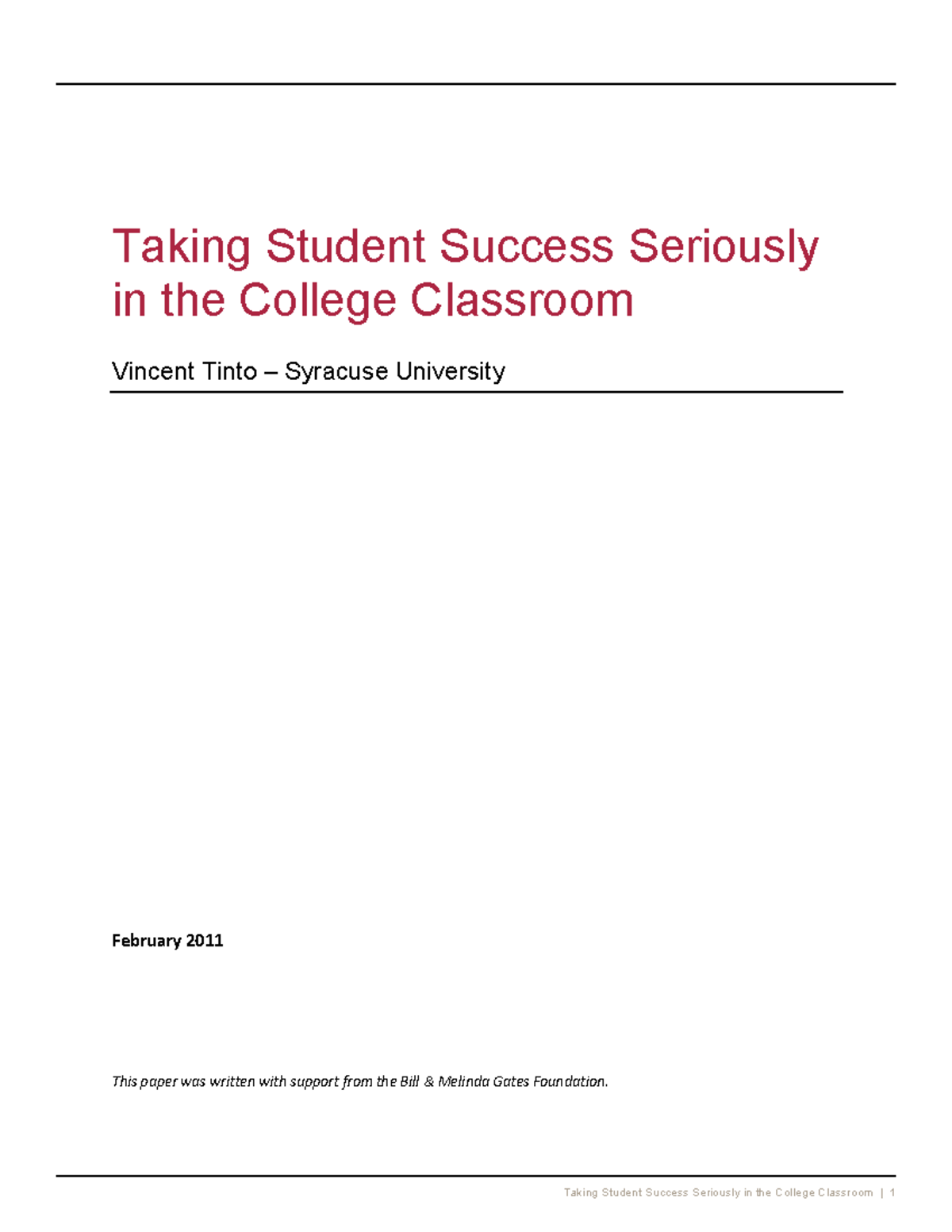 Taking Student Success Seriously: Insights from Tinto's Study - Studocu
