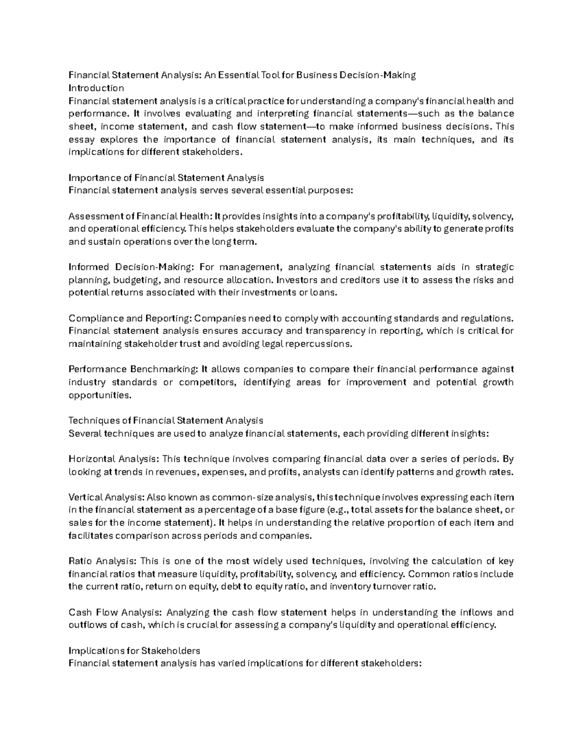 Financial Statement Analysis - It involves evaluating and interpreting financial statements—such ...