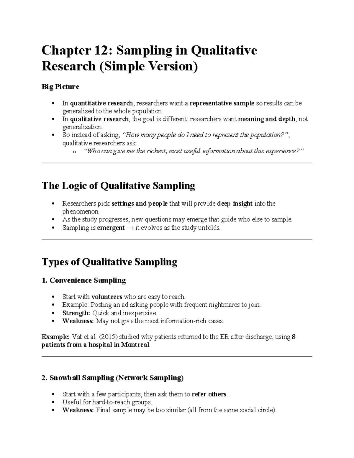 Chapter 12: Qualitative Research Sampling Strategies and Insights - Studocu
