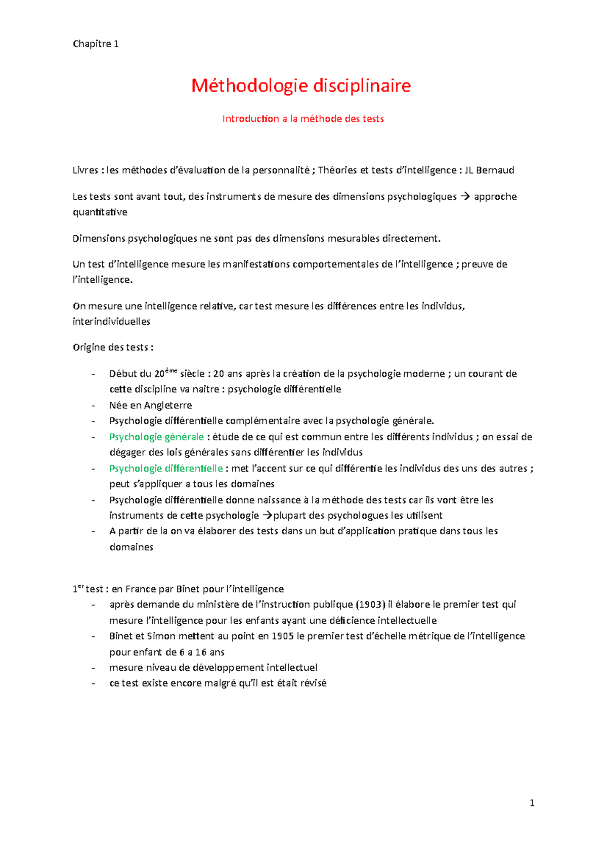 Méthode des tests - Notes de cours 1 : Introduction et Concepts Clés ...