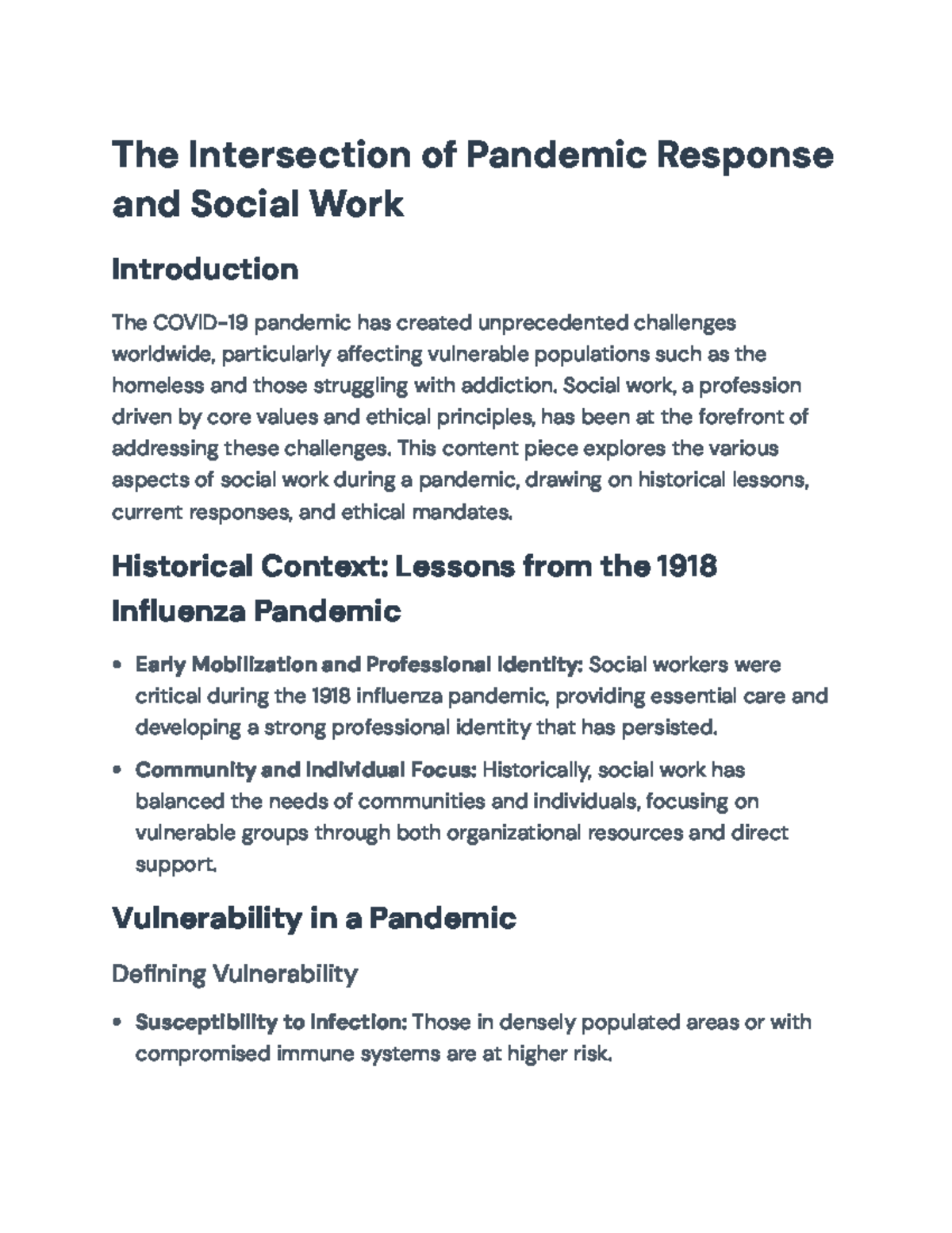 Social Work's Role in Pandemic Response: Lessons from COVID-19 and 1918 ...