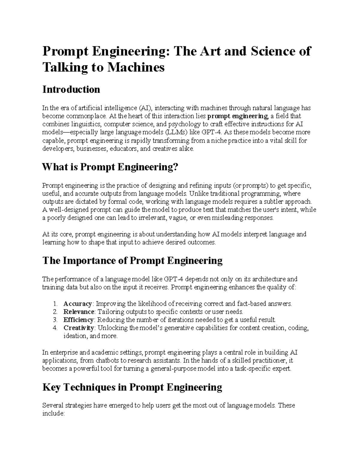 Prompt Engineering: Mastering AI Interaction Techniques - Studocu