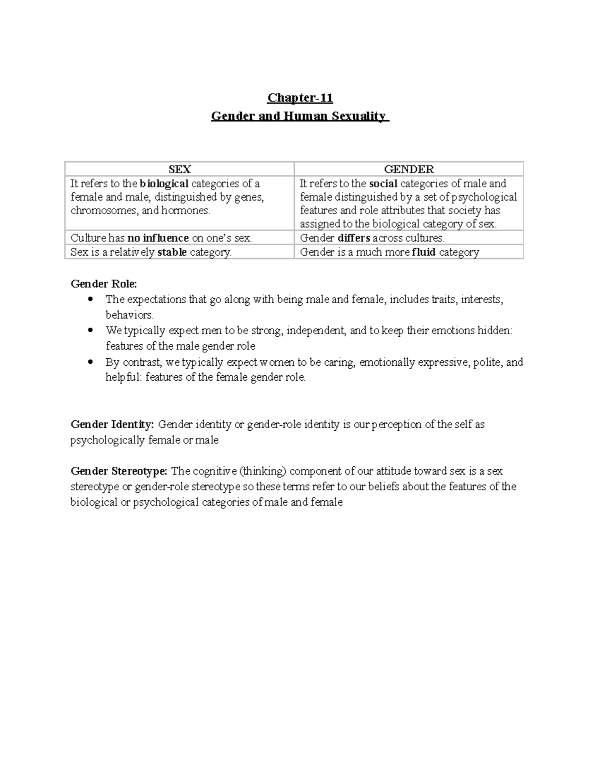 GP-Summary of chapter 11 - Chapter- Gender and Human Sexuality SEX ...