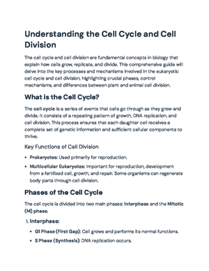 Cell Cycle and Cell Division Overview - Biology 101 Final Exam Notes ...