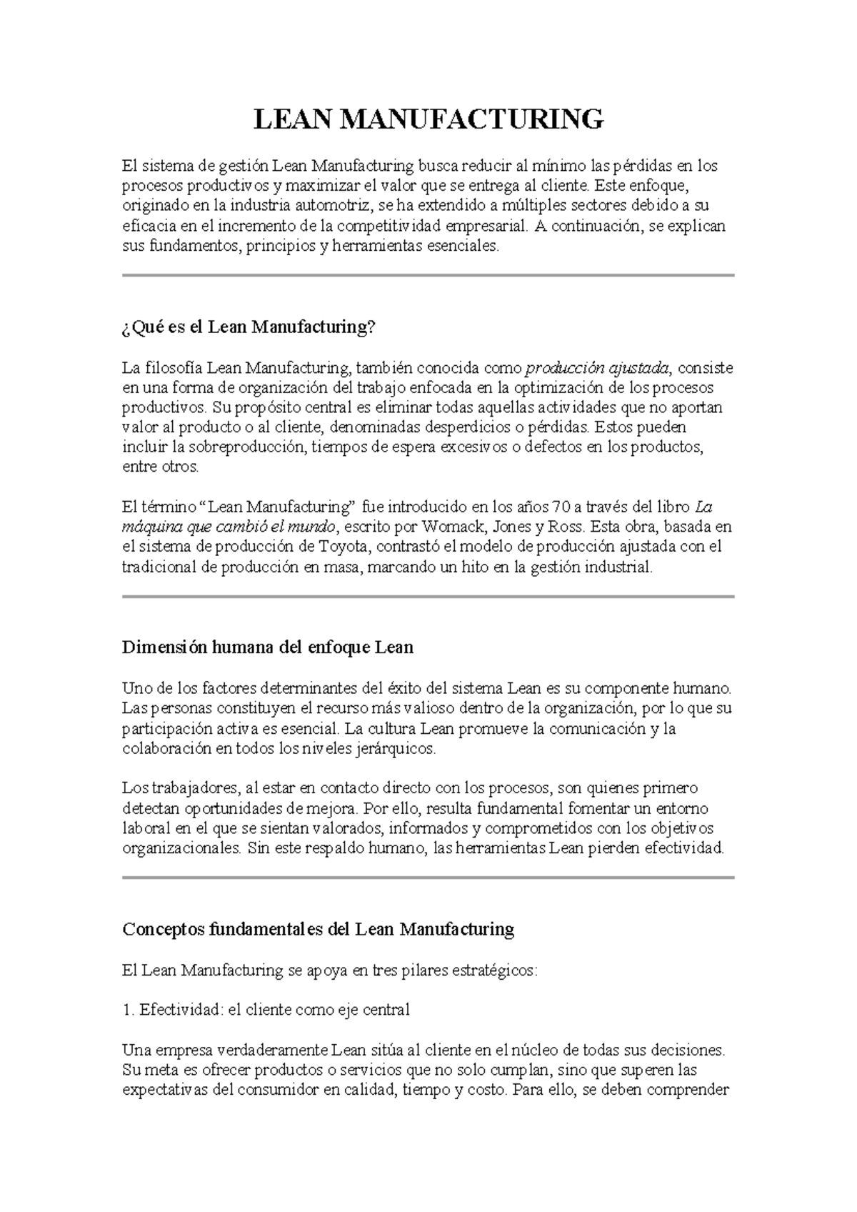 LEAN MANUFACTURING: Fundamentos y Principios Esenciales - Studocu