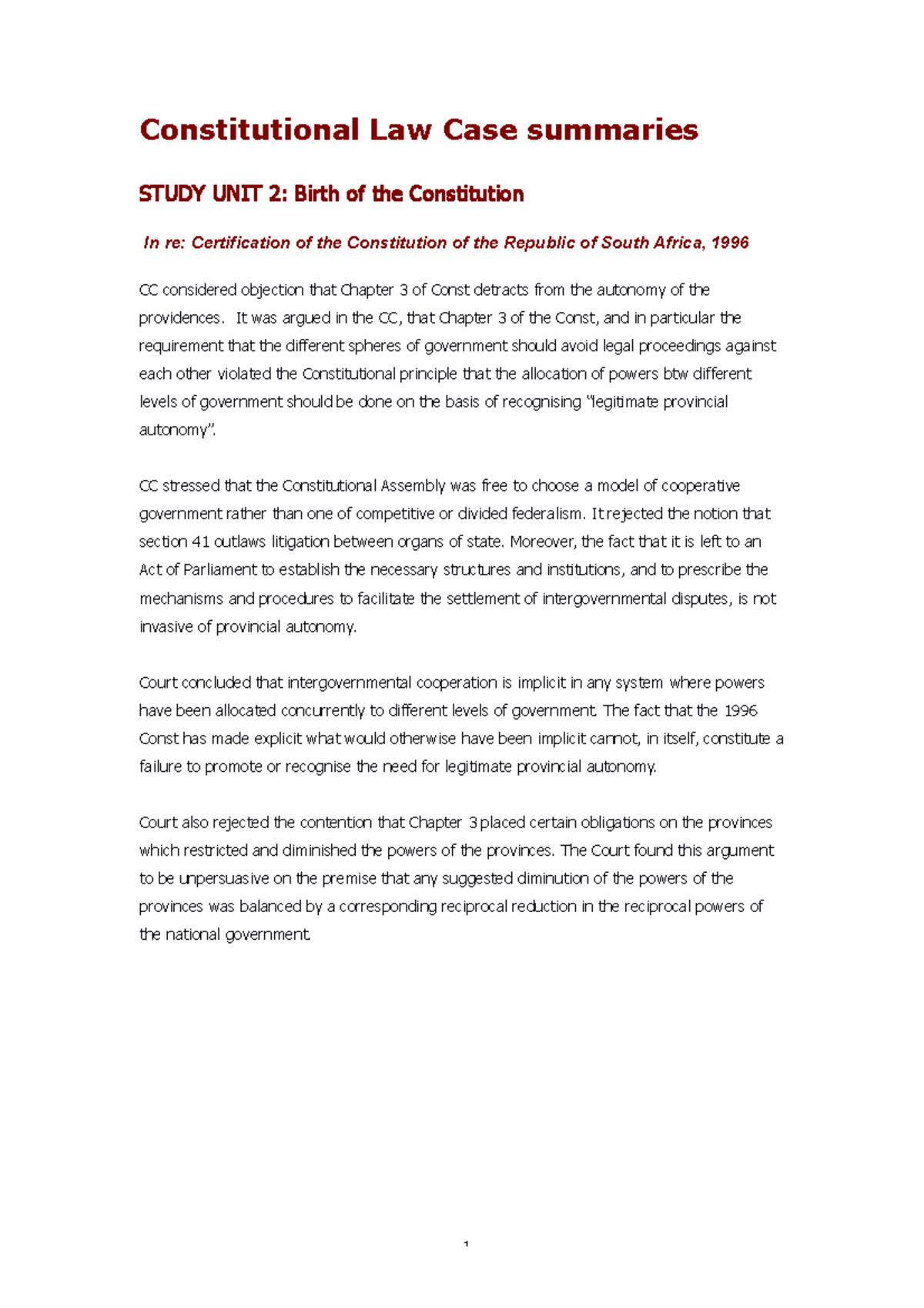 CSL2601 - Constitutional Law Case Summaries & Key Judgments - Studocu