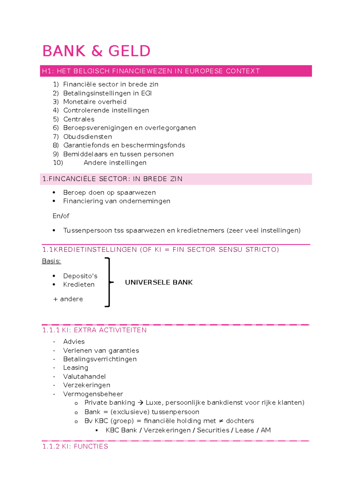 BANK GELD H1-H3: SAMENVATTING VAN HET BELGISCH FINANCIEWEZEN - Studocu