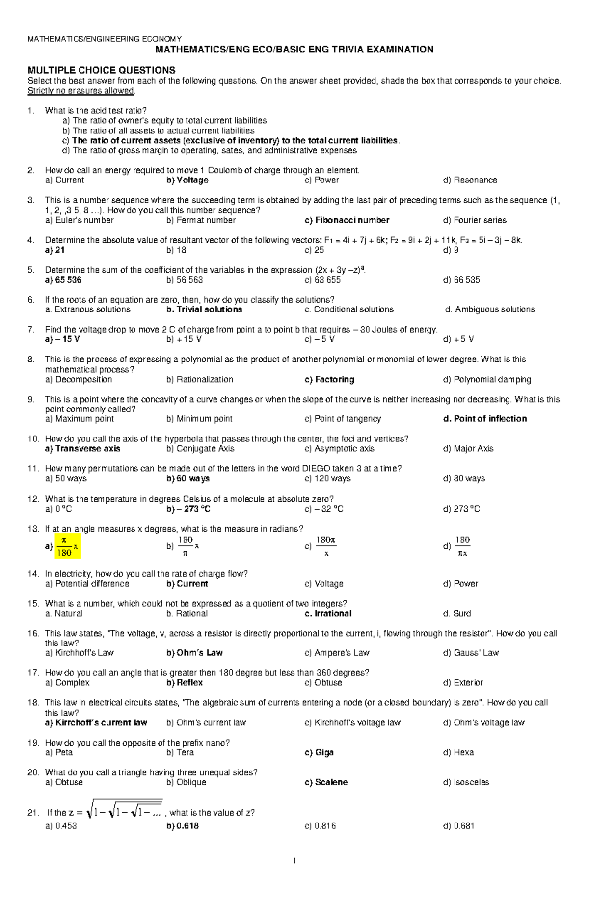 Mathematics Problem Solving MCQ Guide (MATH 4) - Studocu